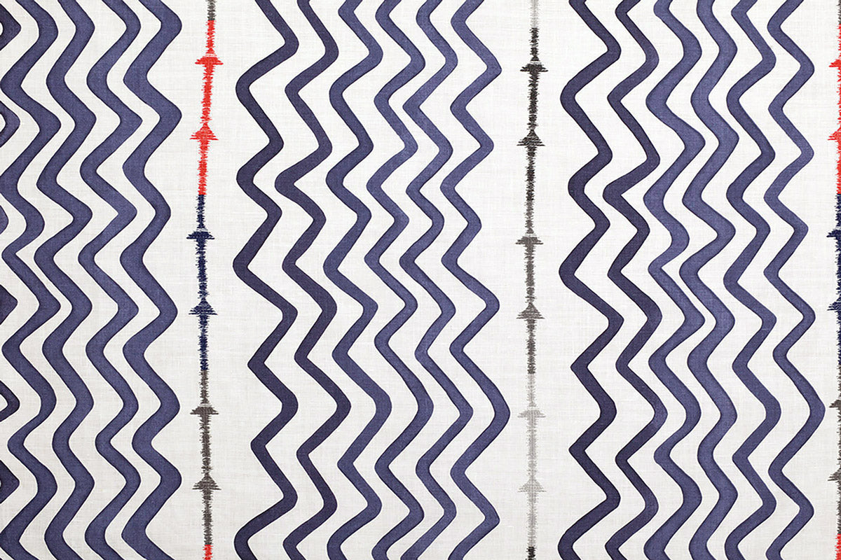 Christopher Farr Rick Rack Indoor Printed Embroidered Indigo Fabric ...