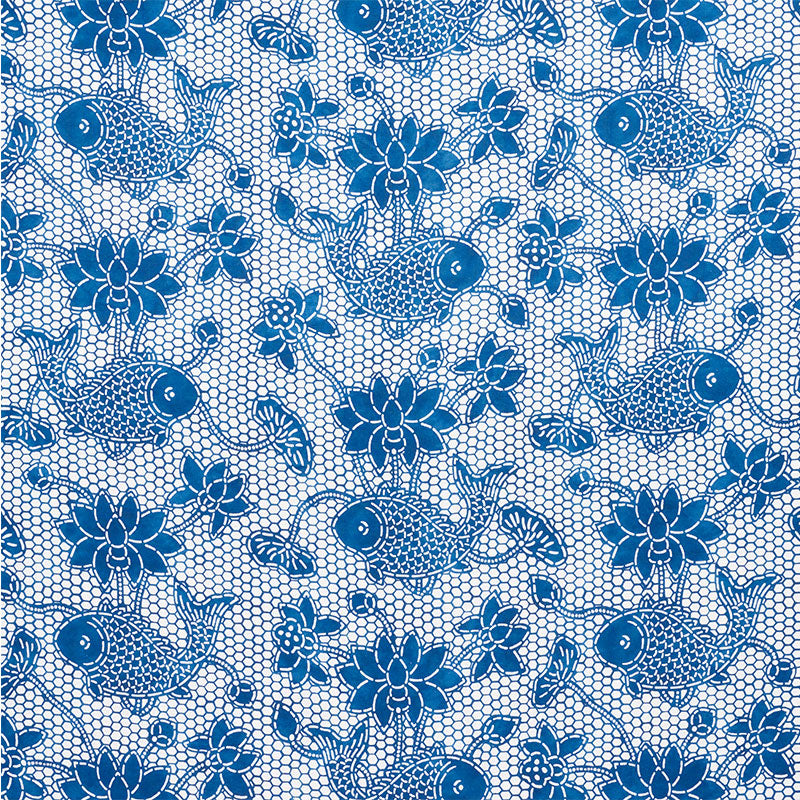 Schumacher Lotus Batik Indigo 177790 Fabric | 40% Off (Samples)
