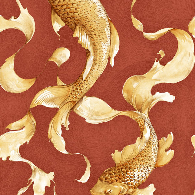Seabrook Designs Koi Fish Metallic Gold And Off-white AI40610 Wallpaper ...