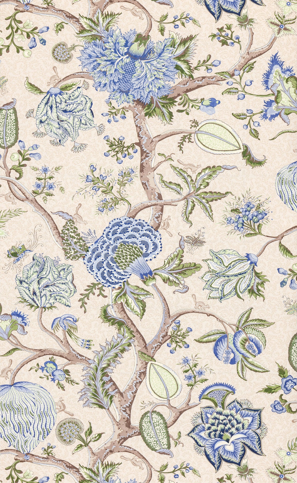 Scalamandre Pondicherry Blue Green On Cream Fern SCWP885850003 ...