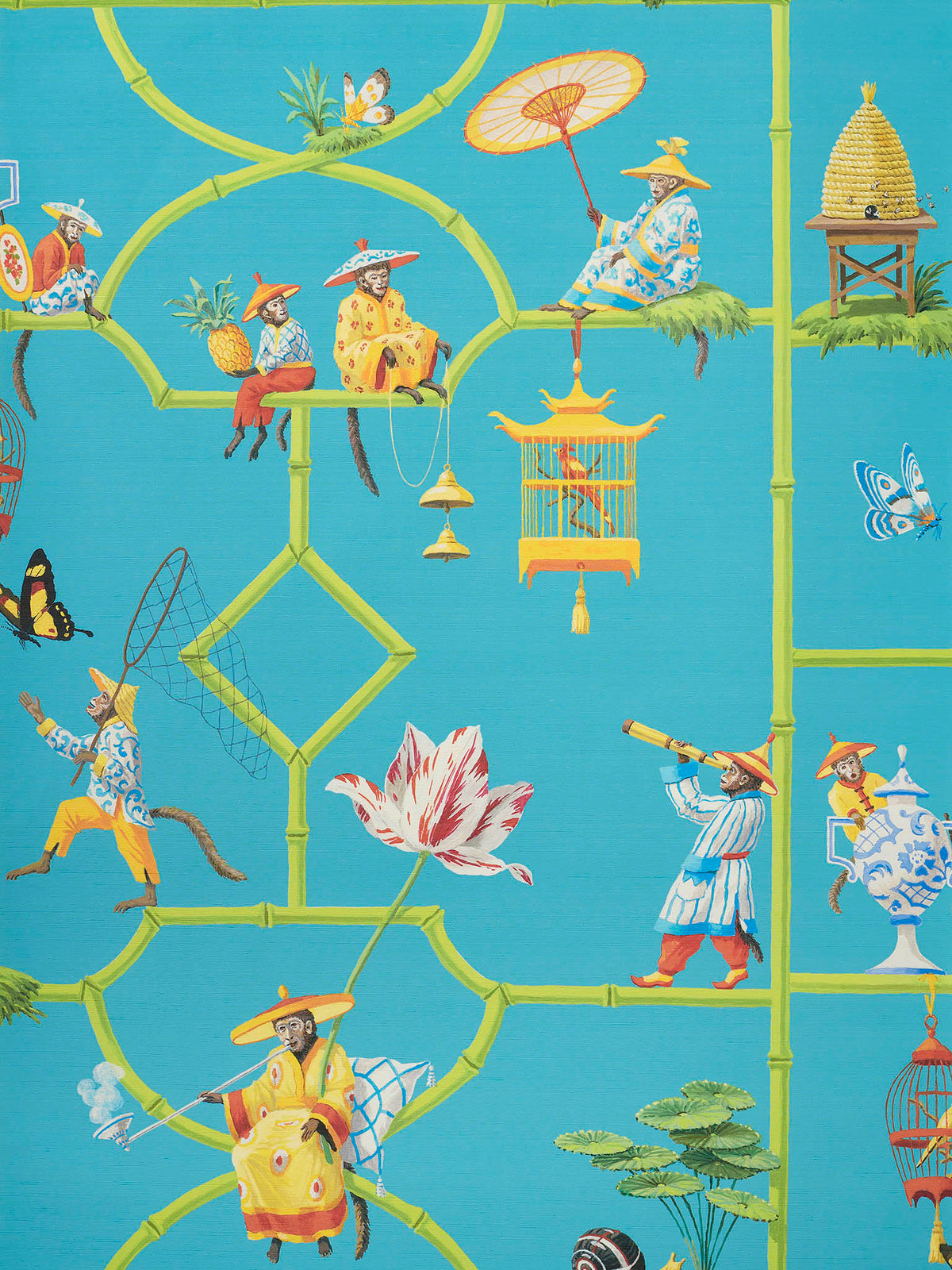 Pierre Frey Les Singes Savants Turquoise FP770004 Wallpaper | 40% Off ...