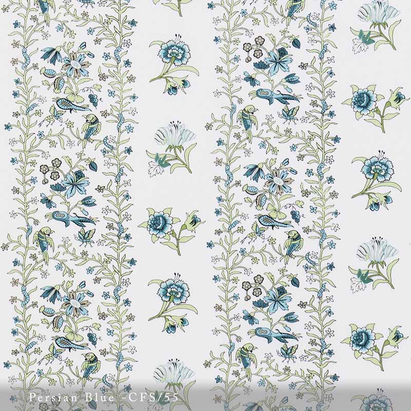 Lisa Fine Calico Floral Stripe Persian Blue CFS-55 Fabric | 40% Off (Samples)