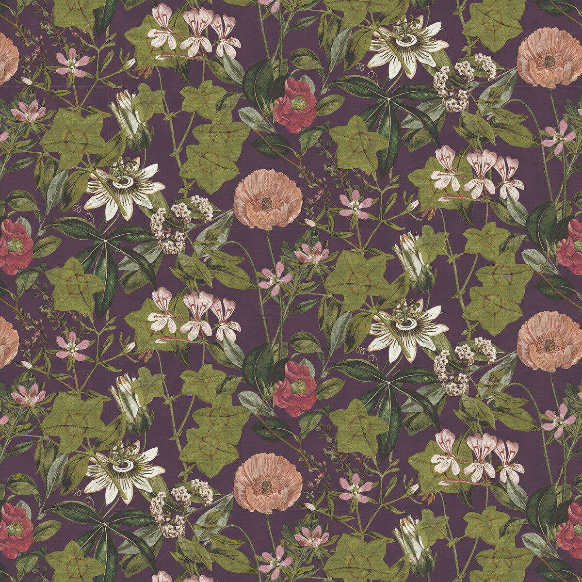 Clarke & Clarke Passiflora Mulberry Velvet F1304/08.CAC.0 Fabric | 40% ...